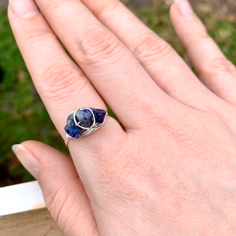 Wire Wrapped Sodalite Ring, Sodalite Crystal Jewelry Rings, Blue Stone ...