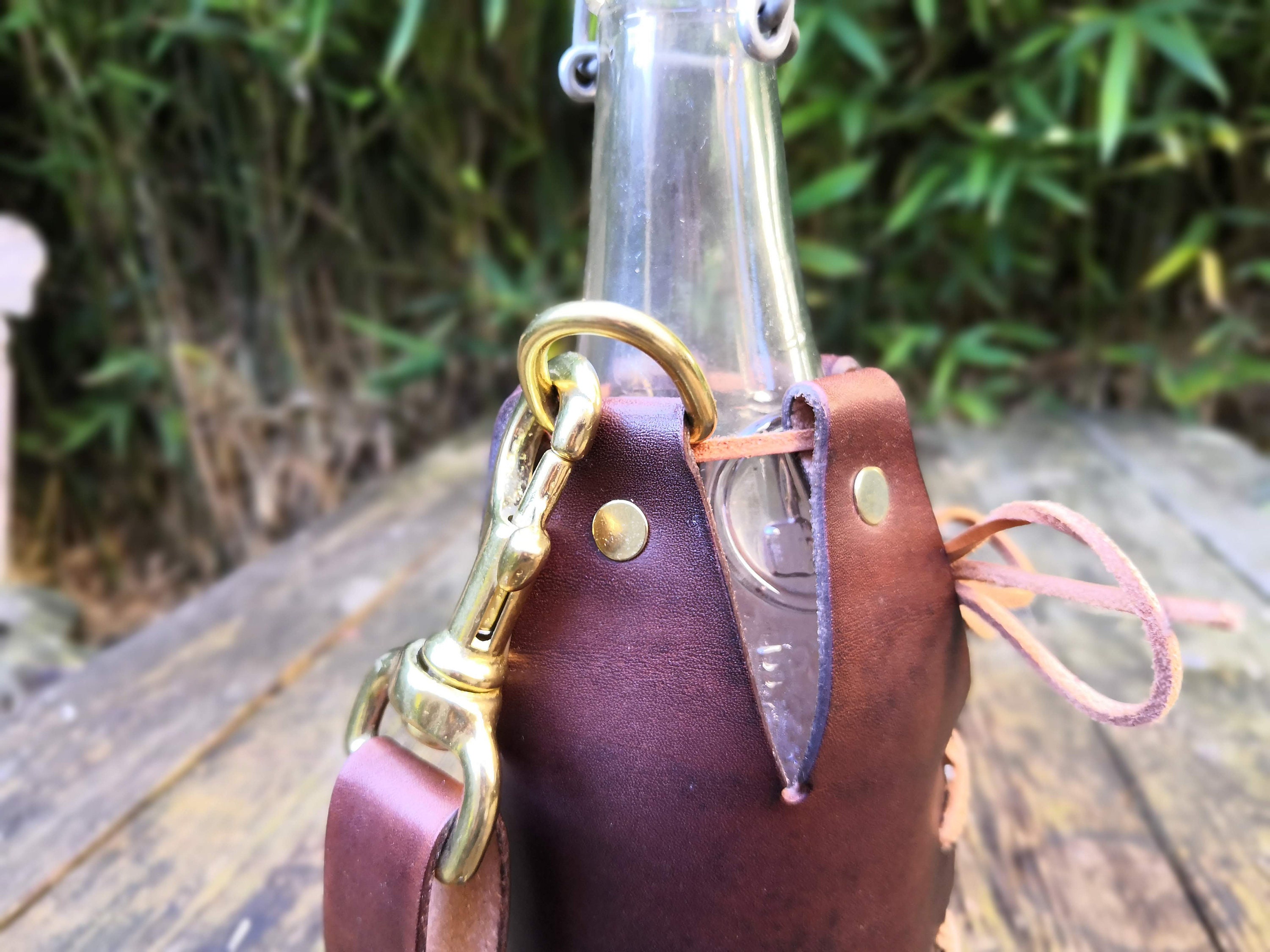 Water bottle with leather cover and optional shoulder strap | Etsy