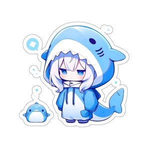 Cute Chibi Shark Girl Gaming Japanese Manga Anime Sticker - Etsy