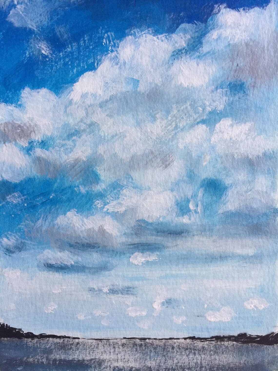 Cloudscape Painting With Teak Wood Frame 6.5x8.5 Inch Cloud | Etsy