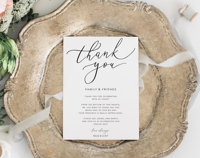 Wedding Thank You Note Template, Wedding Table Thank You, Editable ...