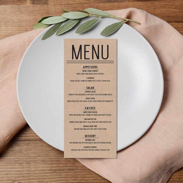 Kraft Paper Menu - Etsy