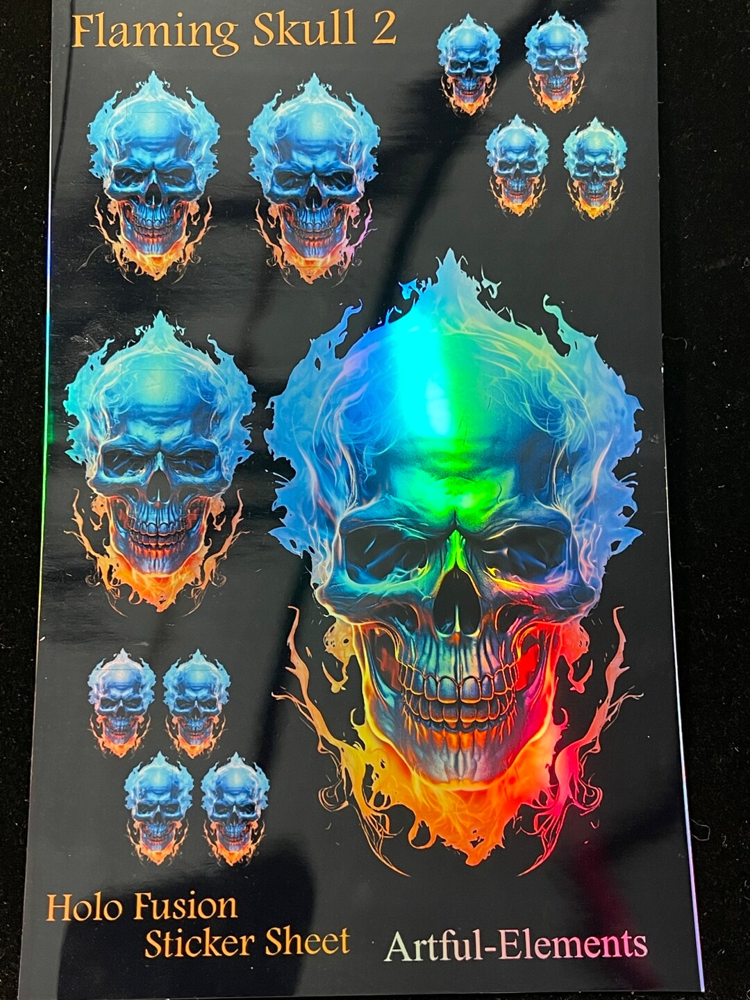 Holo Fusion Sticker,blue Fire Skull 2, Adhesive Inlay, Holographic ...