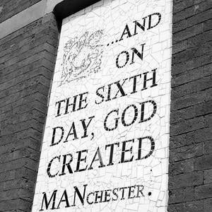 Sixth Day God Created Manchester / MCR / Mancunian / Slogan / Mancunian ...