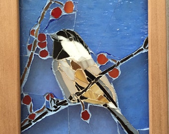 Mini Chickadee glass Mosaic Magnet - Etsy