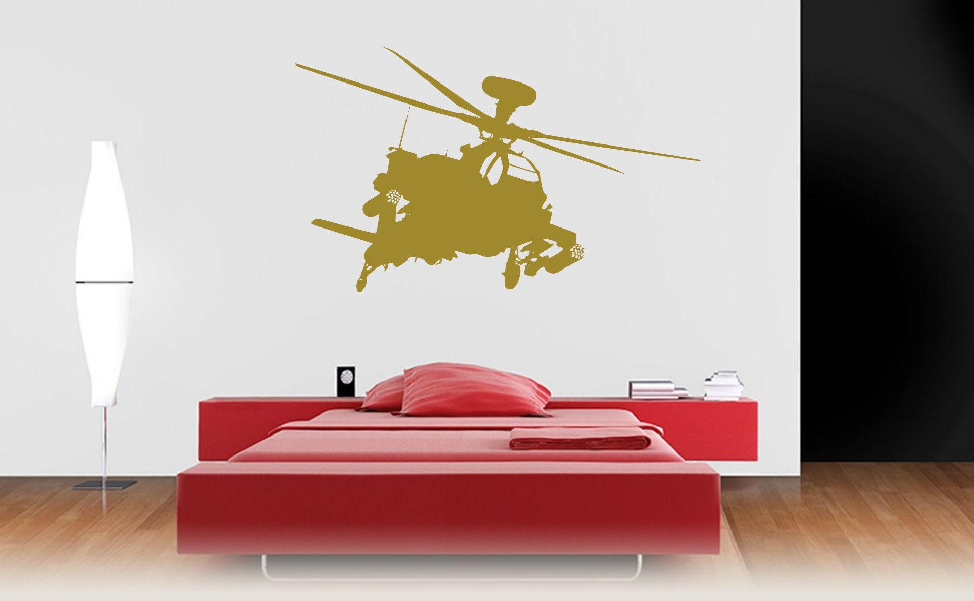 Army Style Helicopter Chopper Apache Wall Art Decal Sticker Home Decor ...