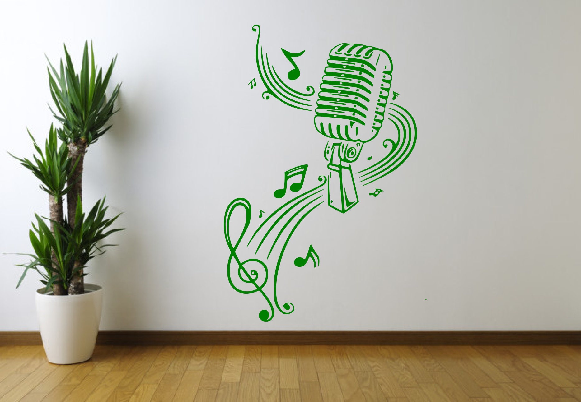 Music Notes Themed Microphone Wall Art Decal Sticker Home - Etsy