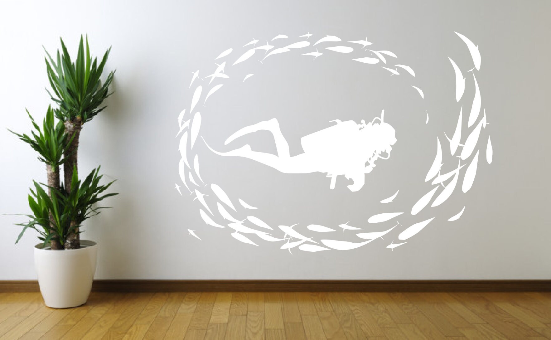 Scuba Diver With Fish Wall Art Decal Sticker Home Transfer | Etsy