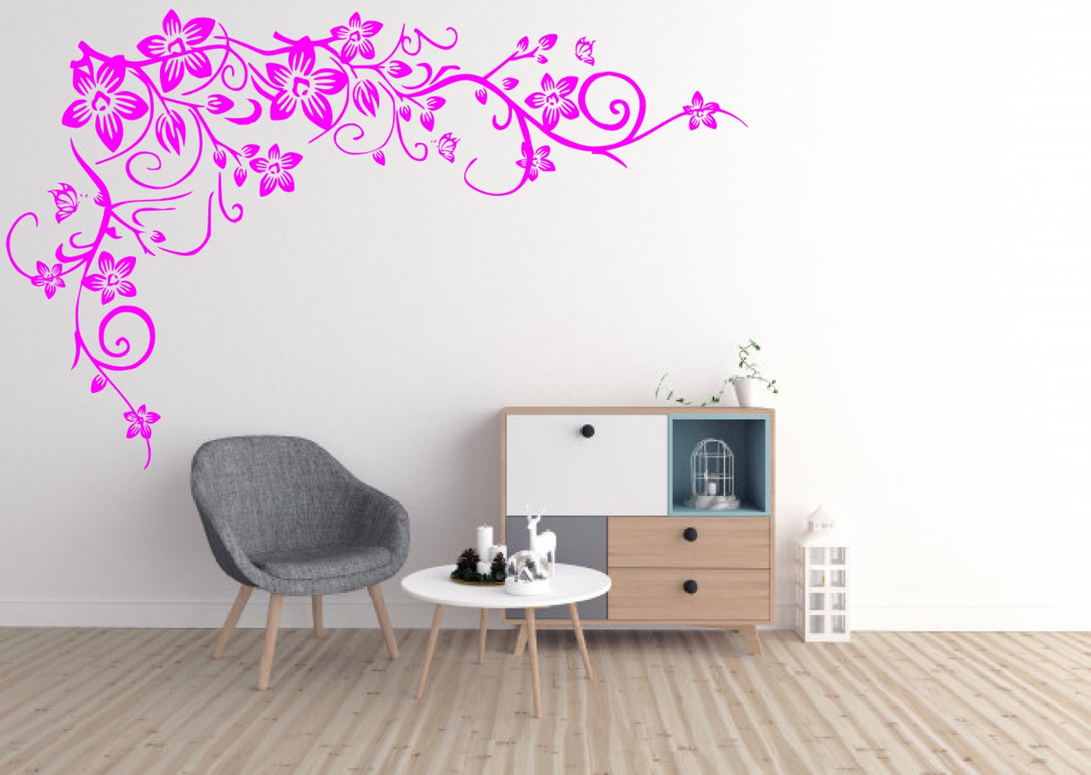 Corner Butterfly Flower Vine Wall Art Decal Sticker Home Decor FL23 ...
