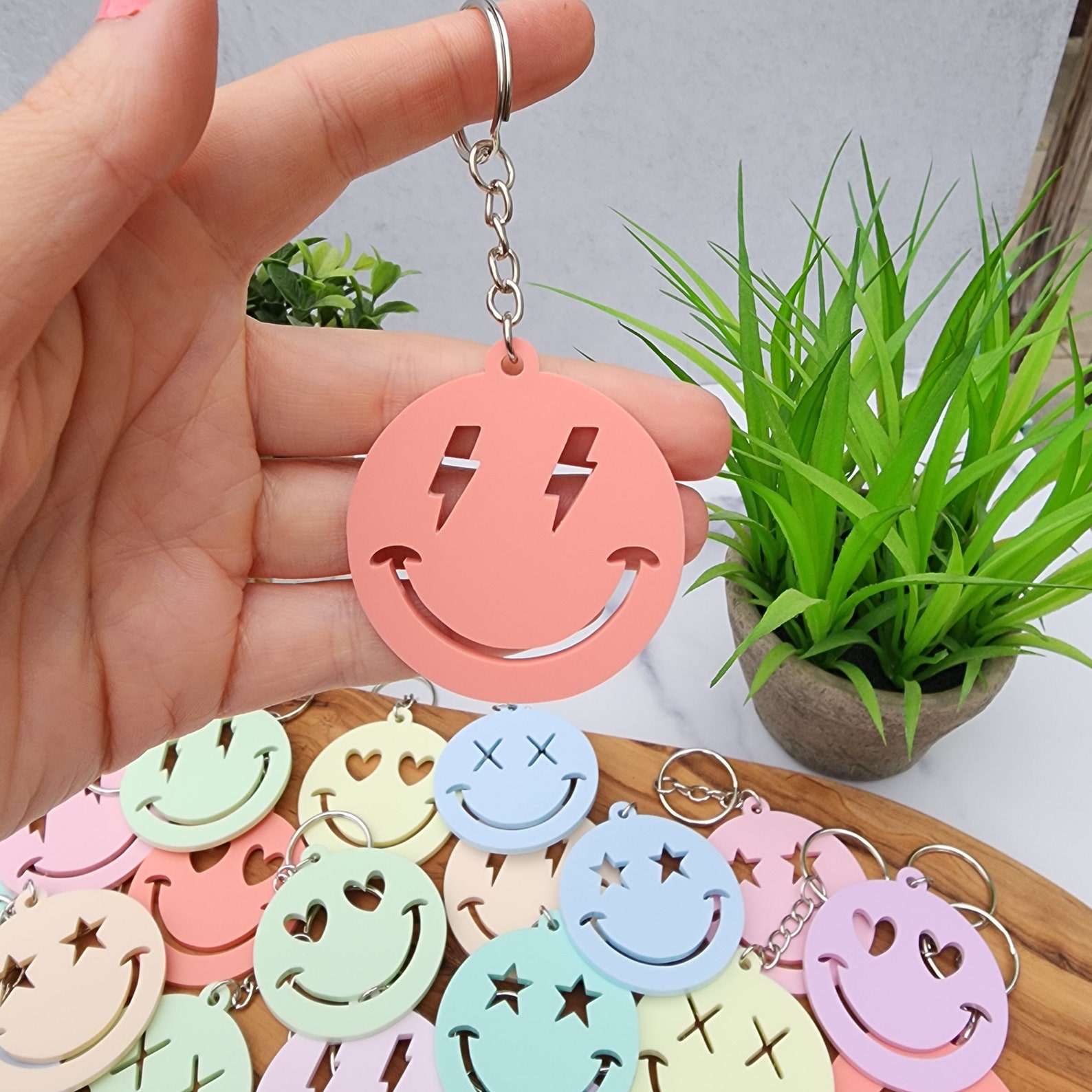 Smiley Face Acrylic Keychain: Cheerful Backpack Tag & Keyring - Etsy