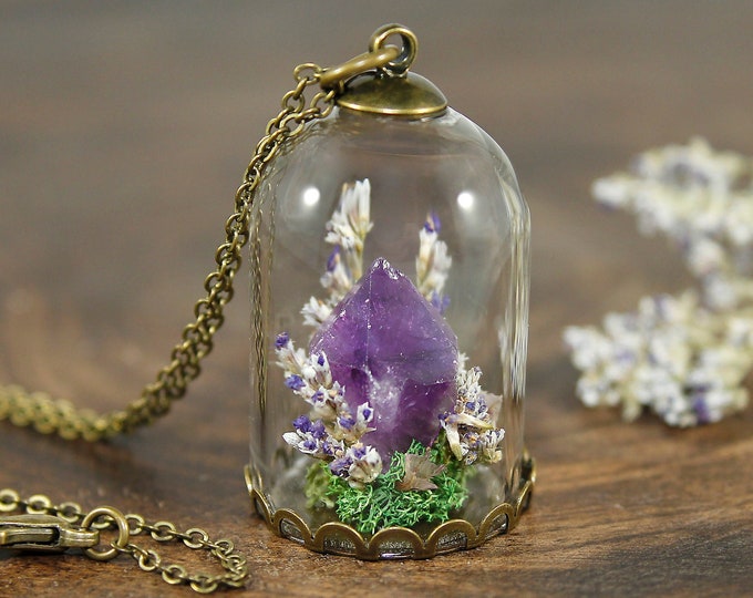 Terrarium Necklace, Crystal Pendant, Amethyst Necklace, Crystal ...
