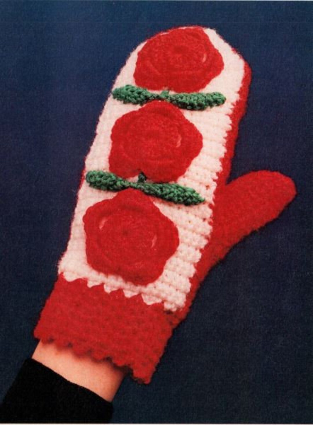 Pattern Only: Vintage Rose Appliqué Mittens Intermediate Crochet ...