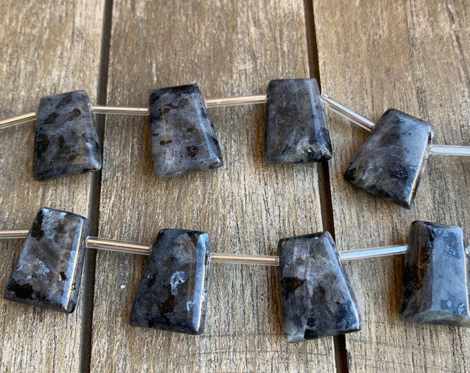 16" Strand of 18 X 12mm Smooth Trapezoid Shaped Black Labradorite Beads ...