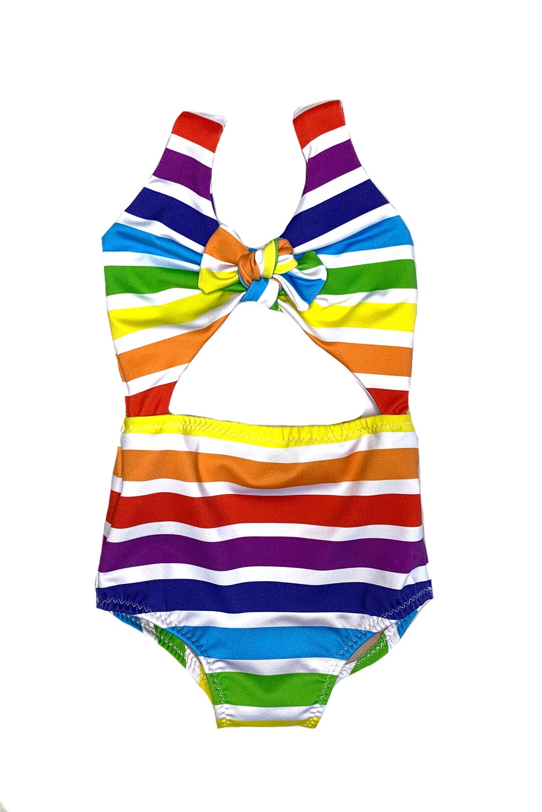 Bright Stripes One Piece Peek A Boo Swimsuit, Rainbow Girls Kids ...