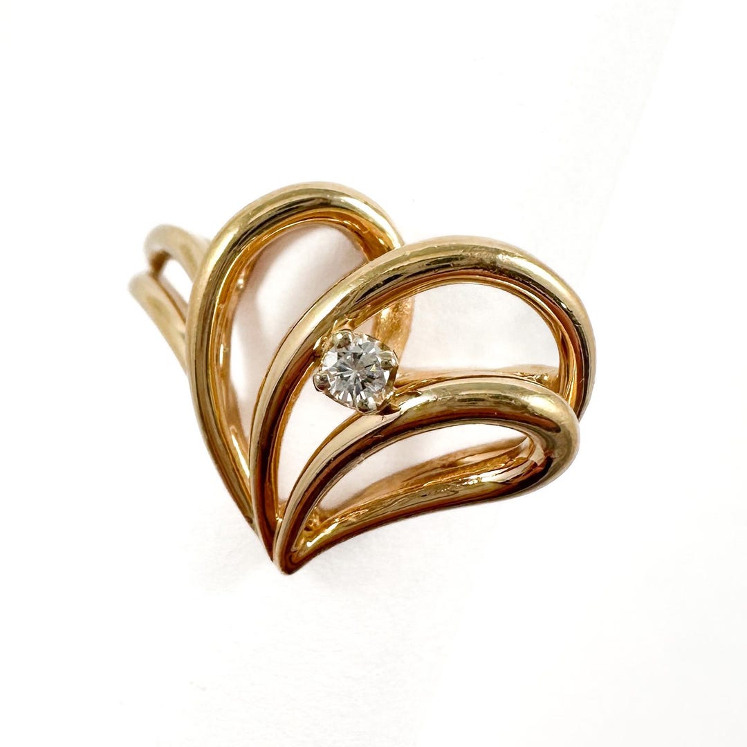 Bold & Swirling Vintage 14k Diamond Heart Ring - Etsy
