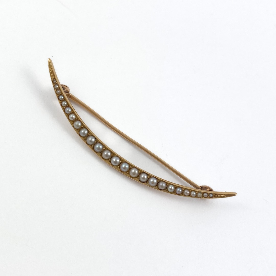 Antique 14k Gold Seed Pearl Crescent Pin by Krementz - Etsy