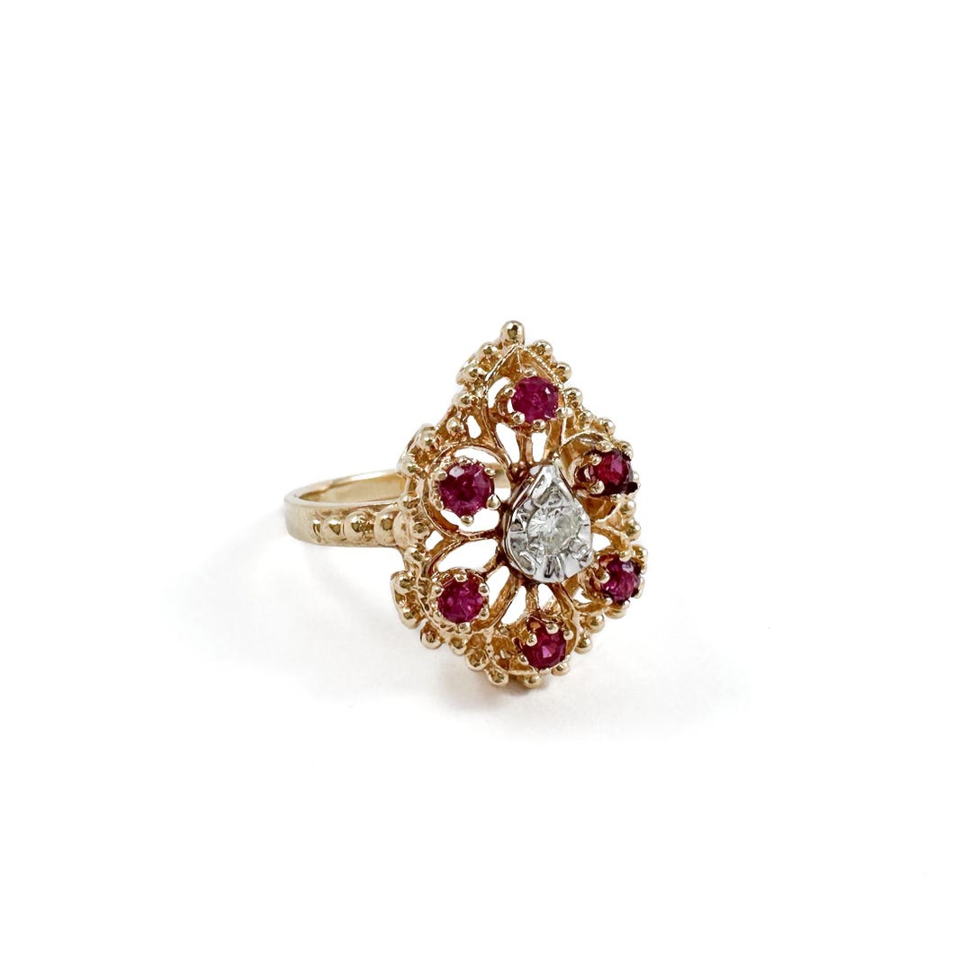 Lacy Victorian Revival 14k Ruby and Diamond Ring - Etsy
