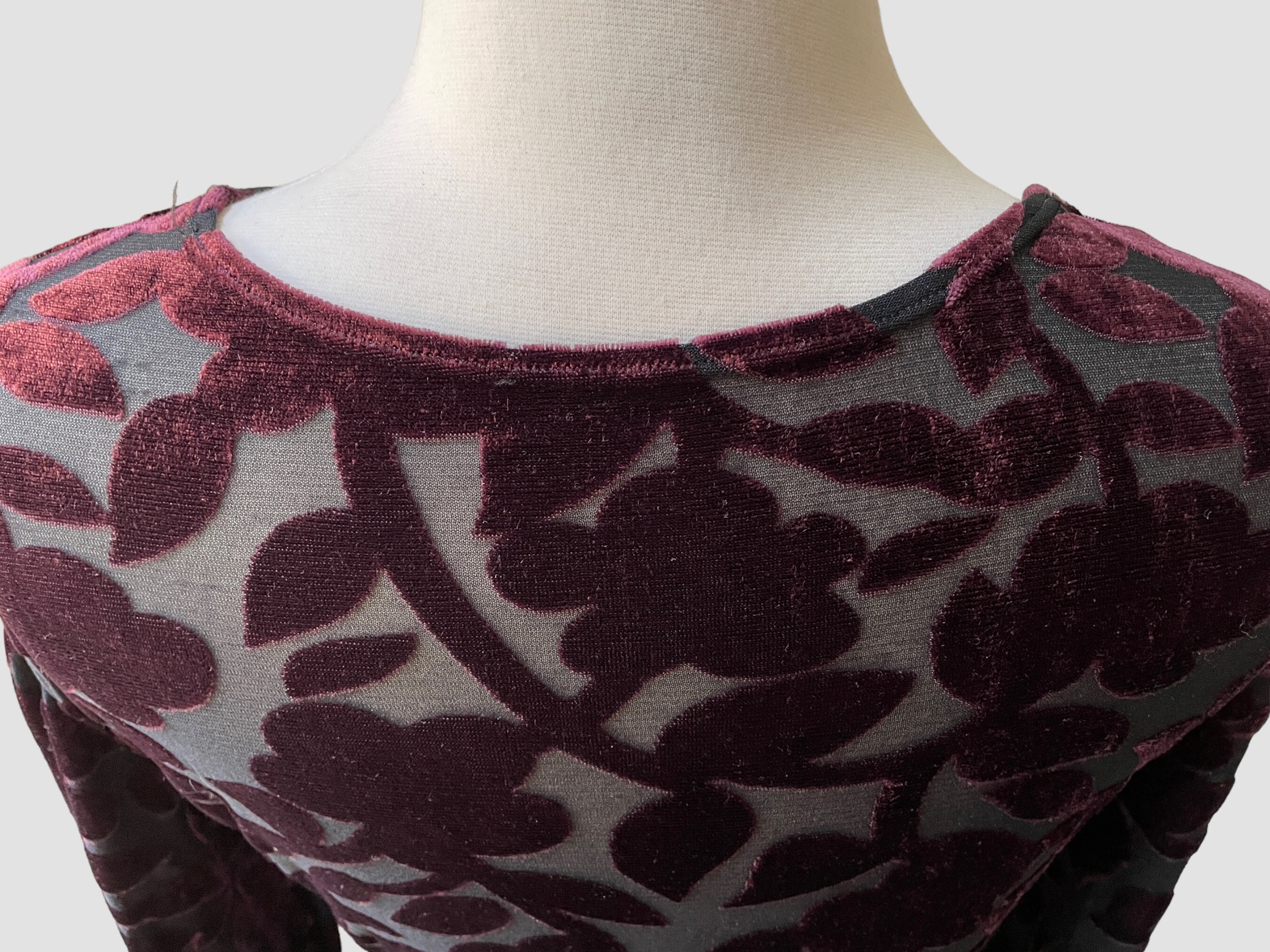 90s Burnout Bodysuit in Sheer Mesh Velvet by Cosabella Burgundy Long ...