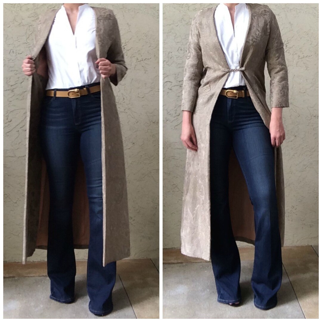 Long Brocade Duster Coat With Frog Button Closure Vintage Textured Maxi ...