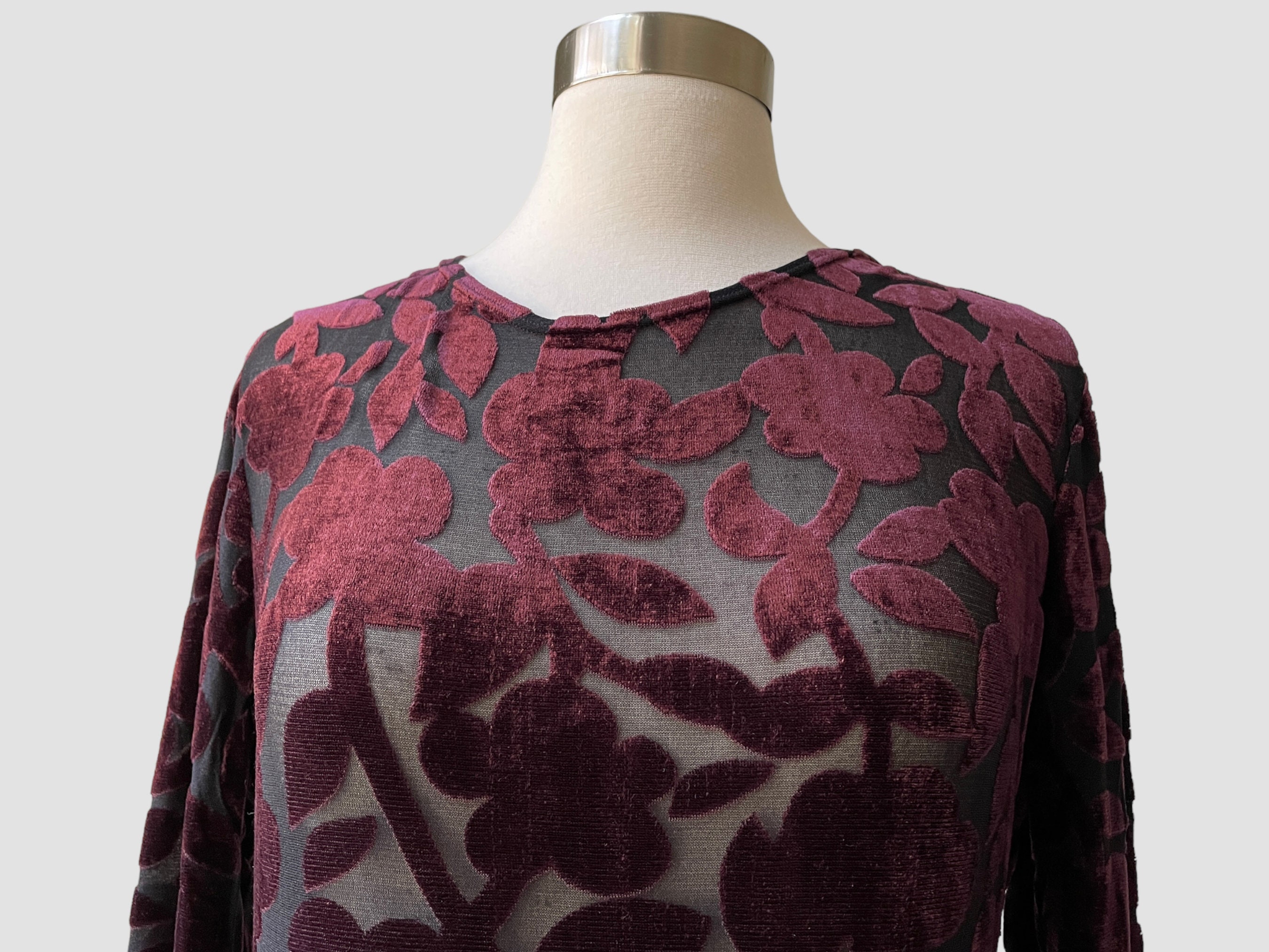 90s Burnout Bodysuit in Sheer Mesh Velvet by Cosabella Burgundy Long ...