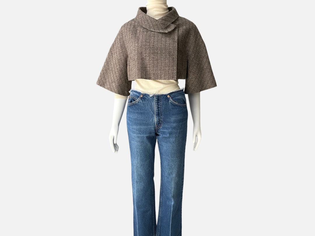 Y2K Cropped Light Brown Tweed Capelet Jacket by Marni | Lightweight ...