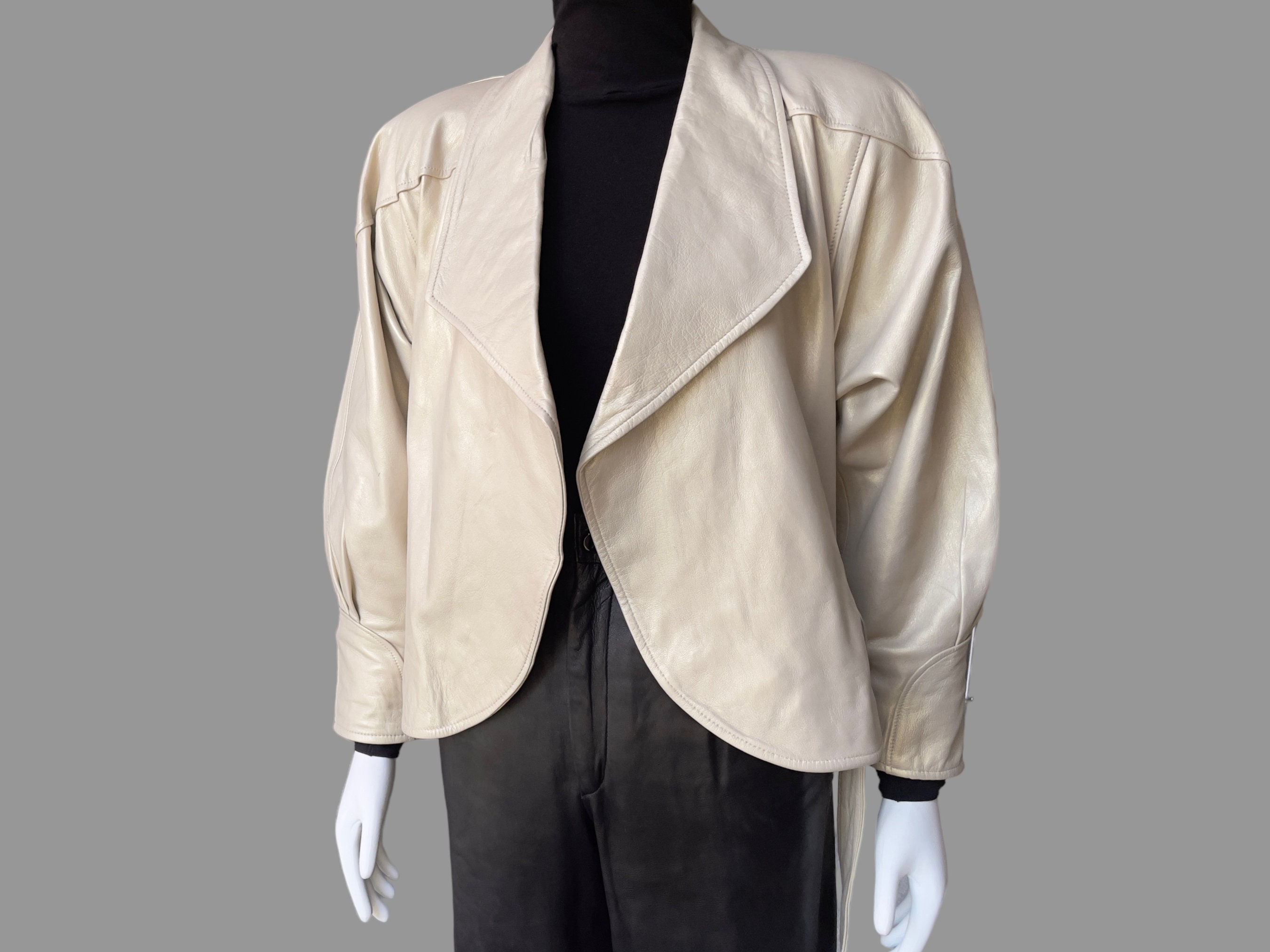 Light Metallic Gold Lambskin Leather Jacket 80s Oversized Cropped