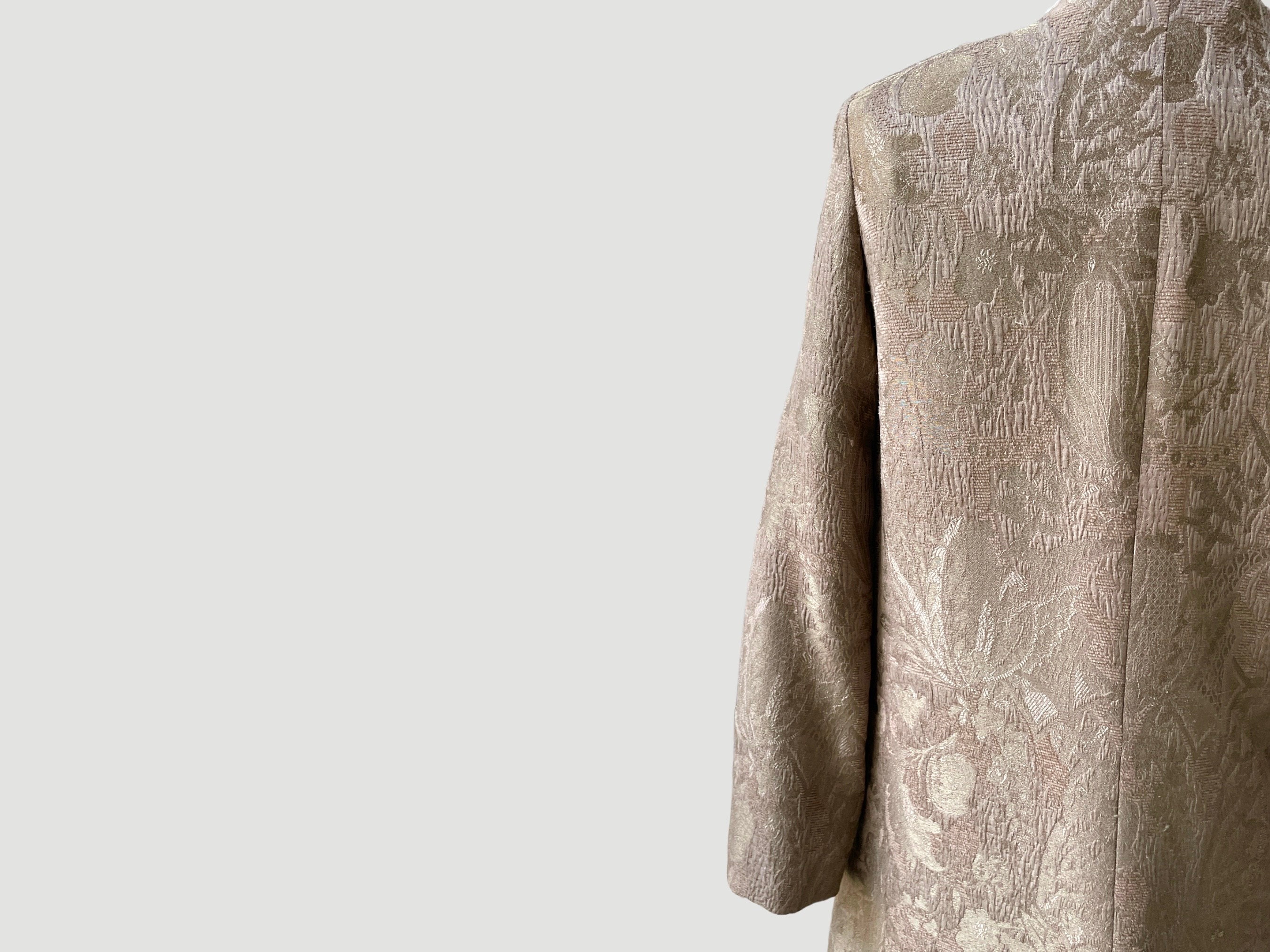 Long Brocade Duster Coat With Frog Button Closure Vintage Textured Maxi ...