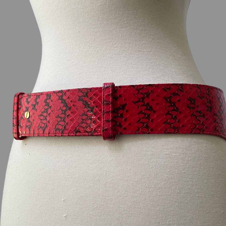80s Extra Wide Red Leather Waist Belt Snakeskin Corset Belt - Etsy