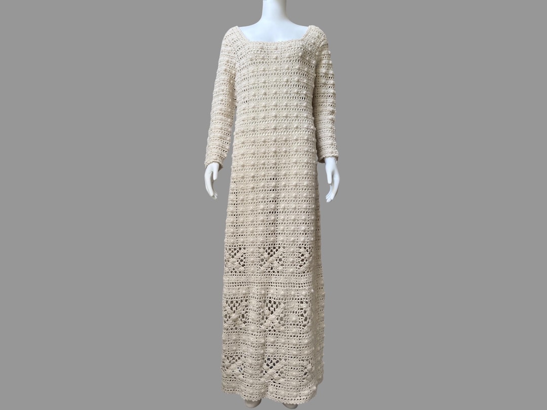 70’s Hand Crocheted Bohemian Open Knit Maxi Dress (size M-L) - Etsy