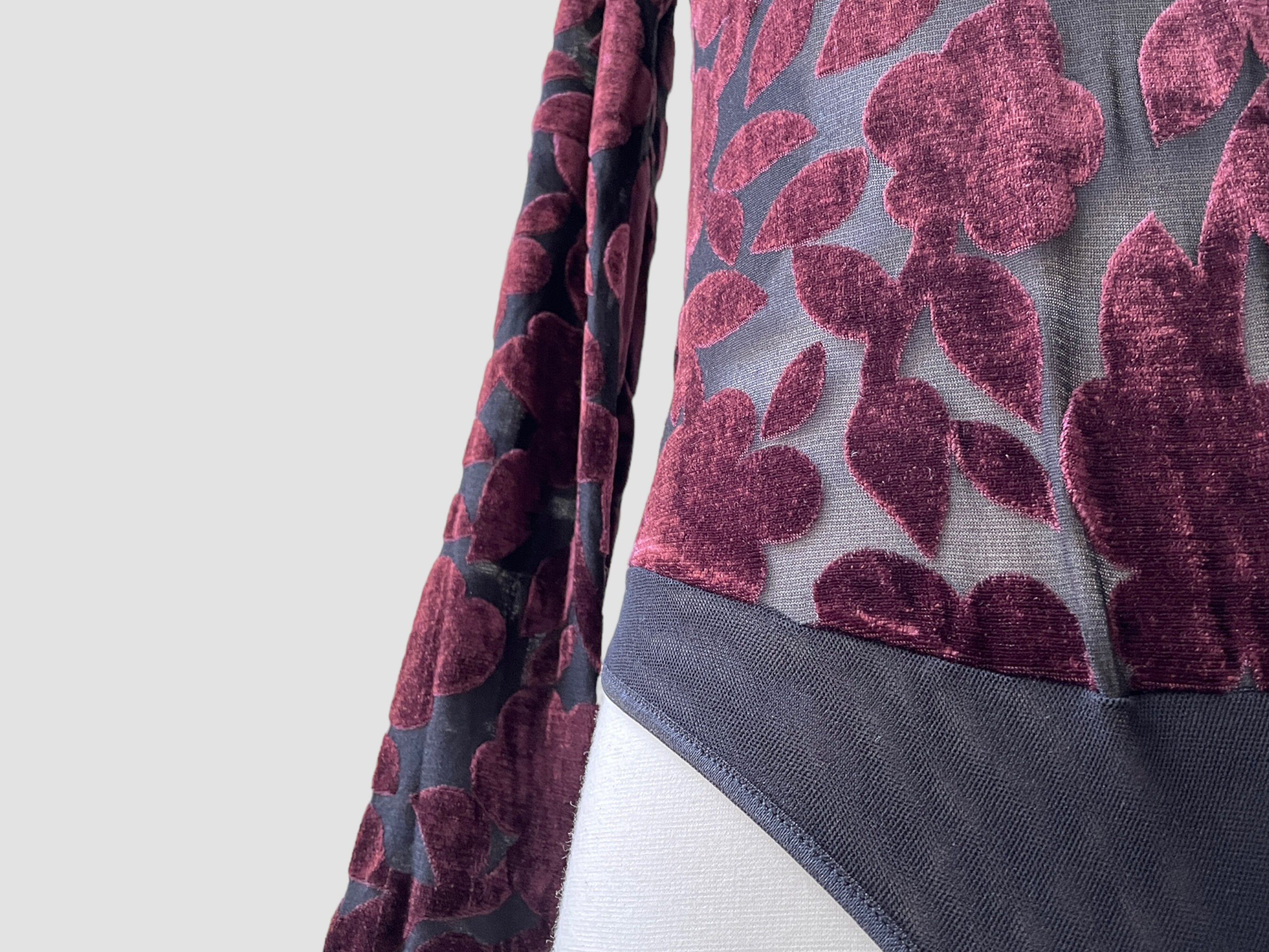 90s Burnout Bodysuit in Sheer Mesh Velvet by Cosabella Burgundy Long ...