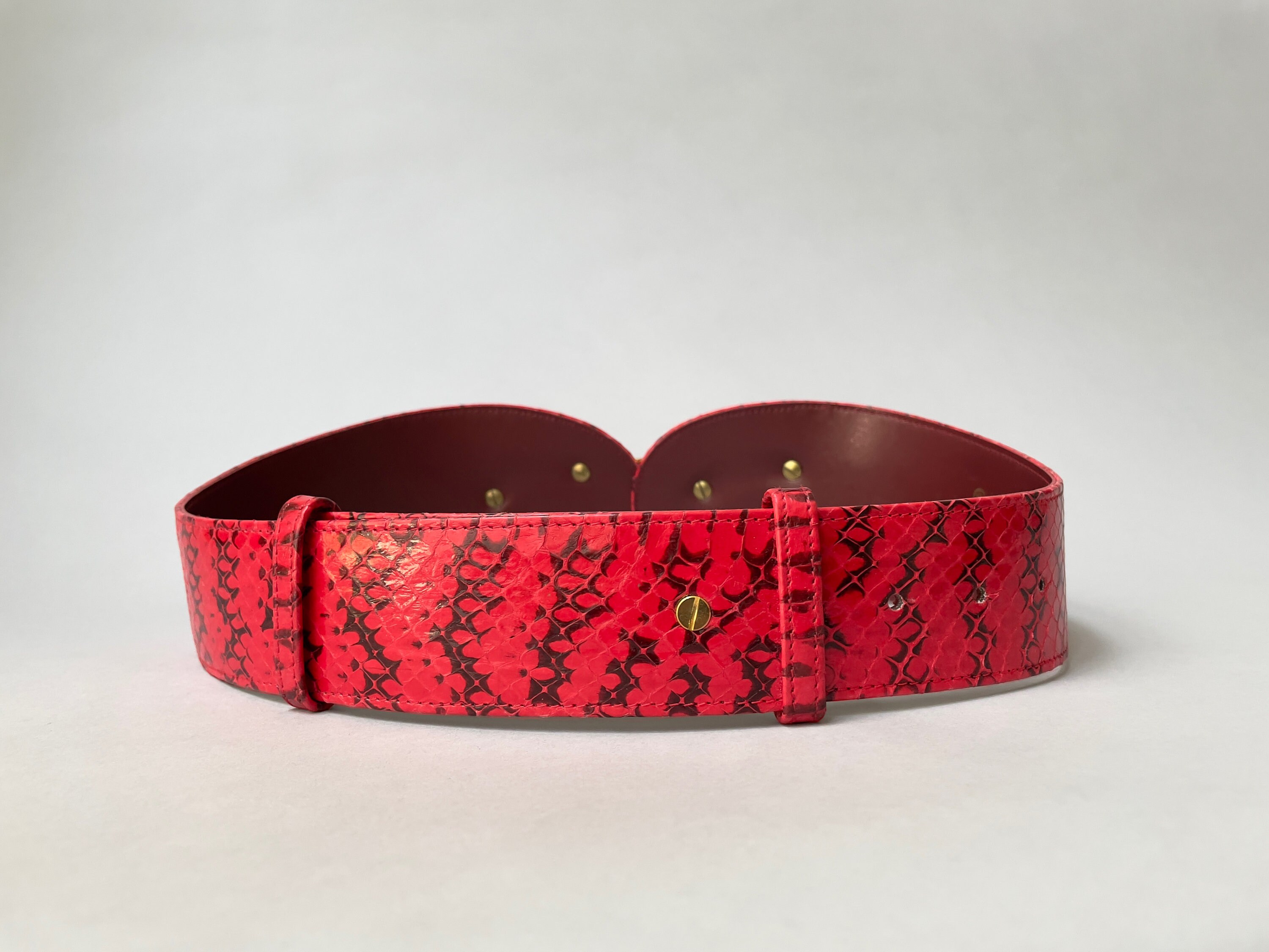 80s Extra Wide Red Leather Waist Belt Snakeskin Corset Belt With Large ...