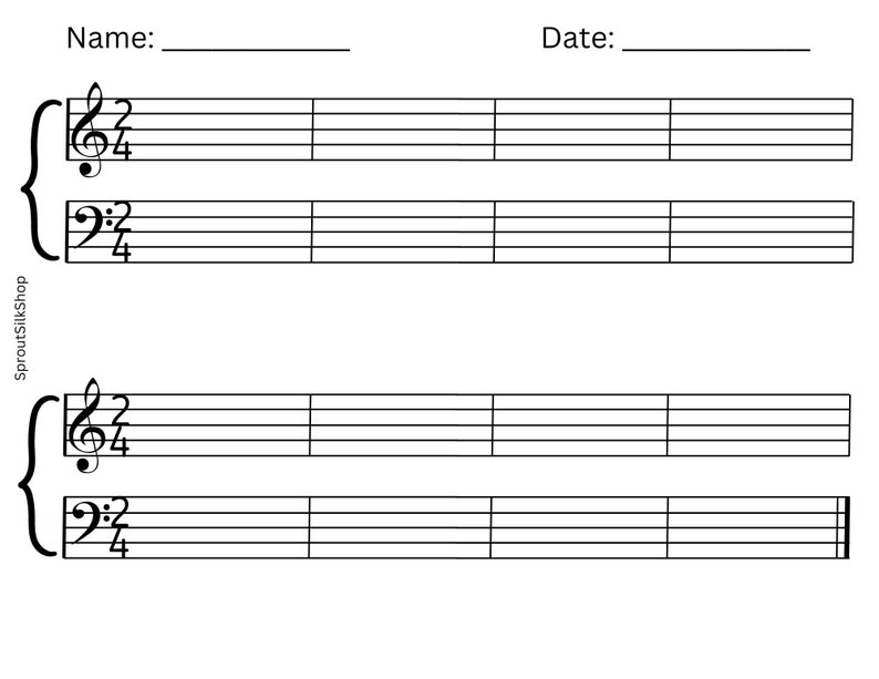 Blank Staff Music Paper Kids Kindergarten Treble Sheet Music Composing ...