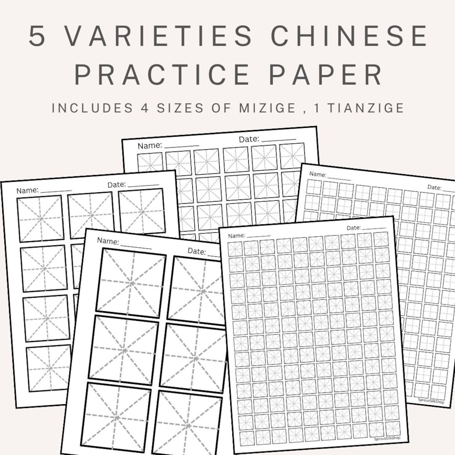 Chinese Writing Handout Printable Mi Zi Ge 米字格 Tian Zi Ge 田字格 ...