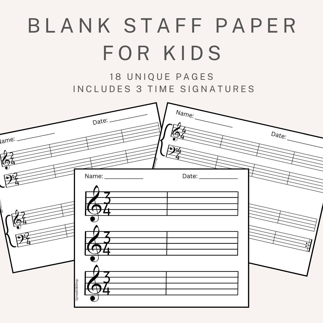 Blank Staff Music Paper Kids Kindergarten Treble Sheet Music Composing ...