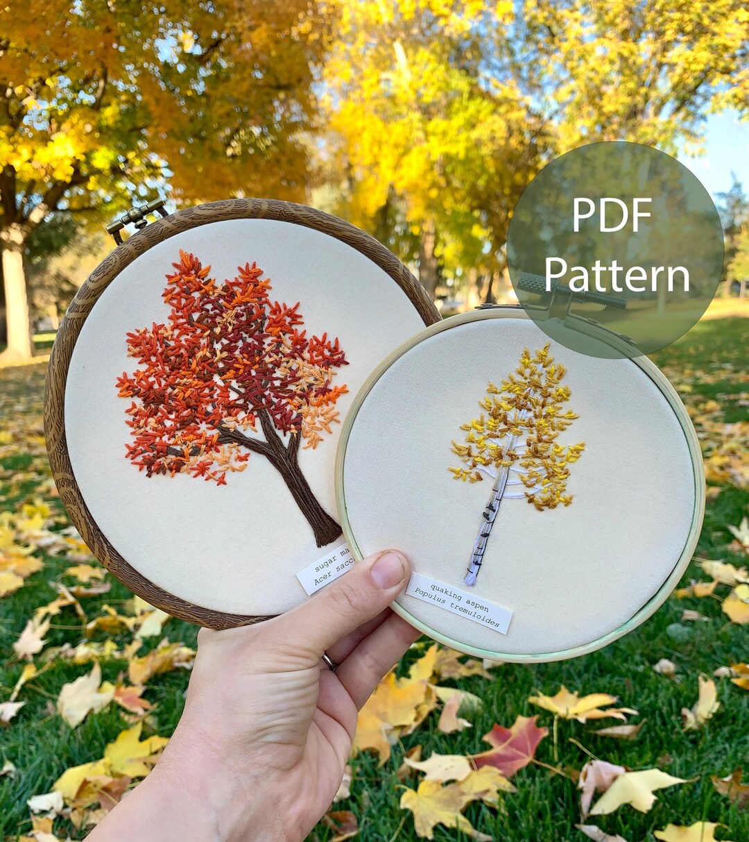 Fall Tree Pattern Set: Aspen+sugar Maple Thread Painting Downloadable ...