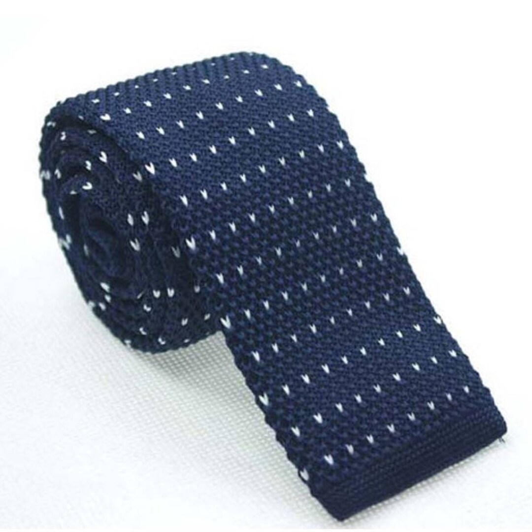 Navy Blue Knit Necktie Polka Dot Tie Mens Knitted Tie Skinny Tie ...