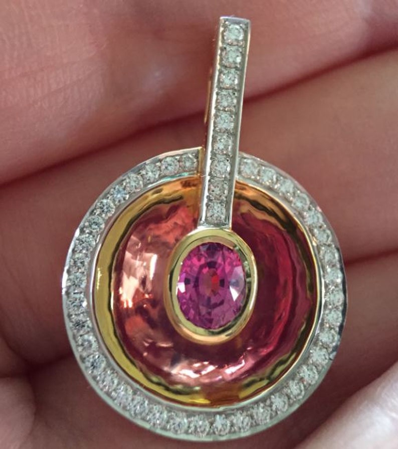 18kt Yellow Gold Diamond and Hot Pink Sapphire Reflective | Etsy