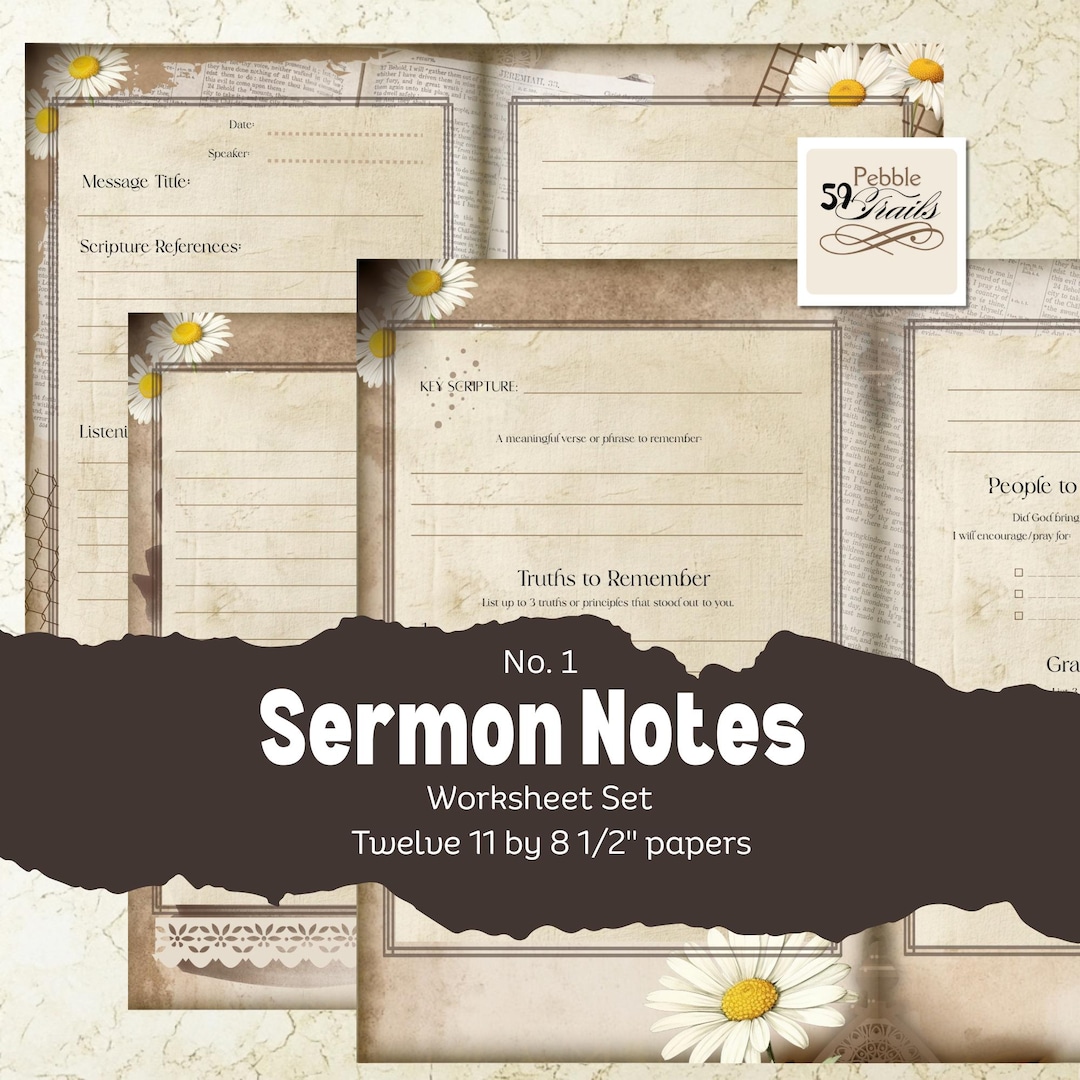 Printable Sermon Notes Worksheet: Christian Journaling, Bible Study ...