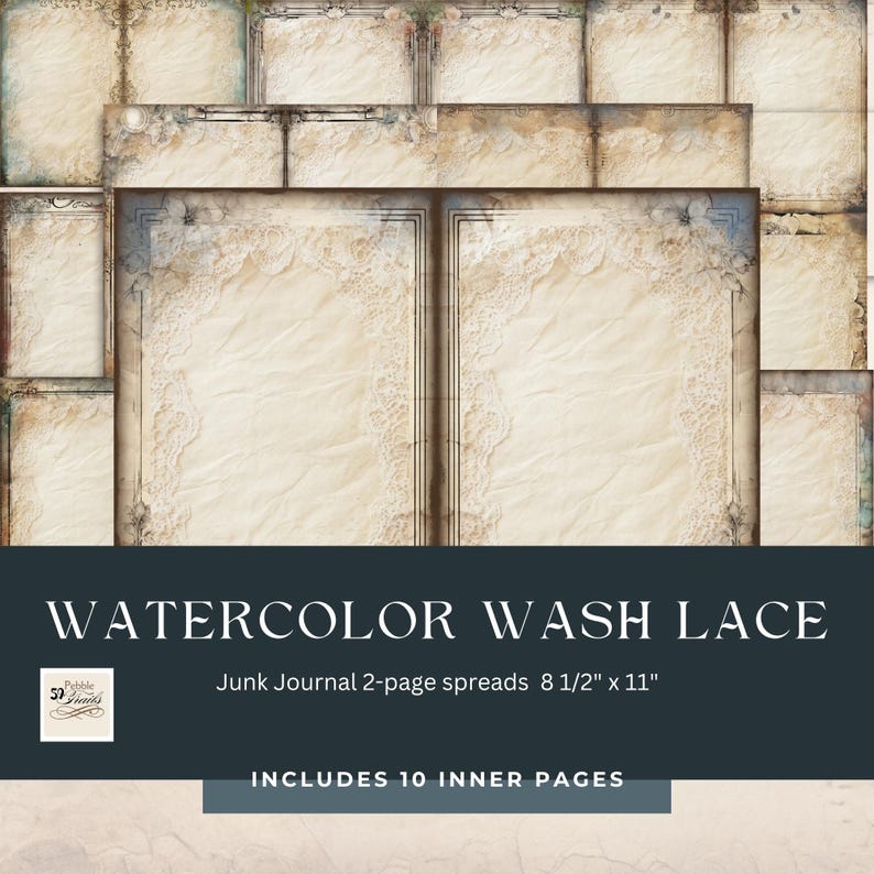 Watercolor Lace Junk Journal Bases: Printable Two-page Spreads (PDF ...