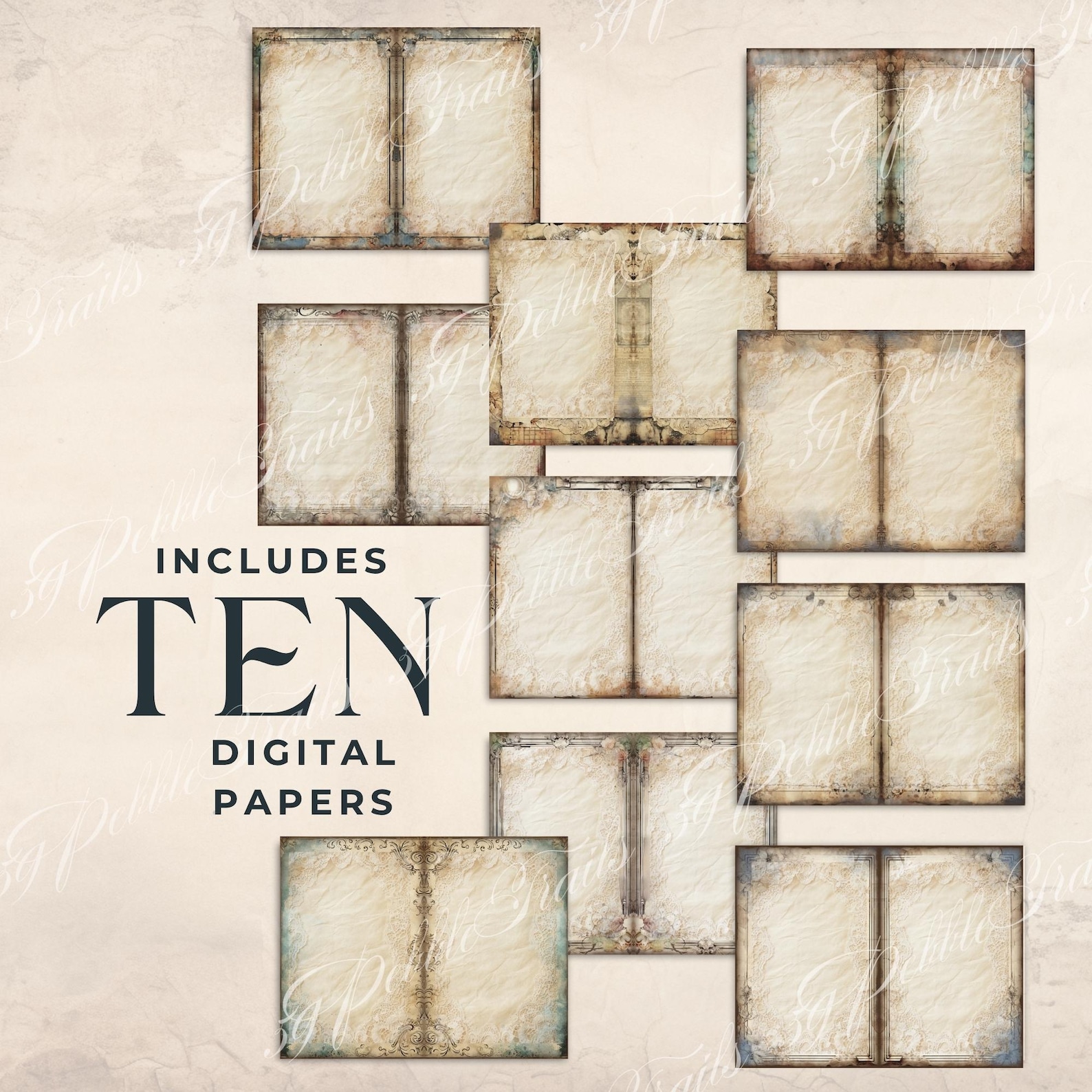 Watercolor Lace Junk Journal Bases: Printable Two-page Spreads (PDF ...