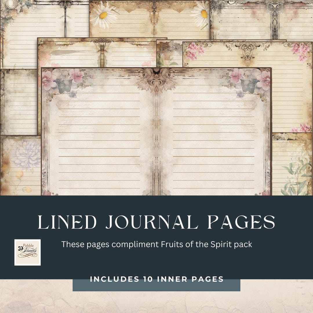 Lined Paper Junk Journal Vintage Writing Aged Page Botanical Floral Old ...