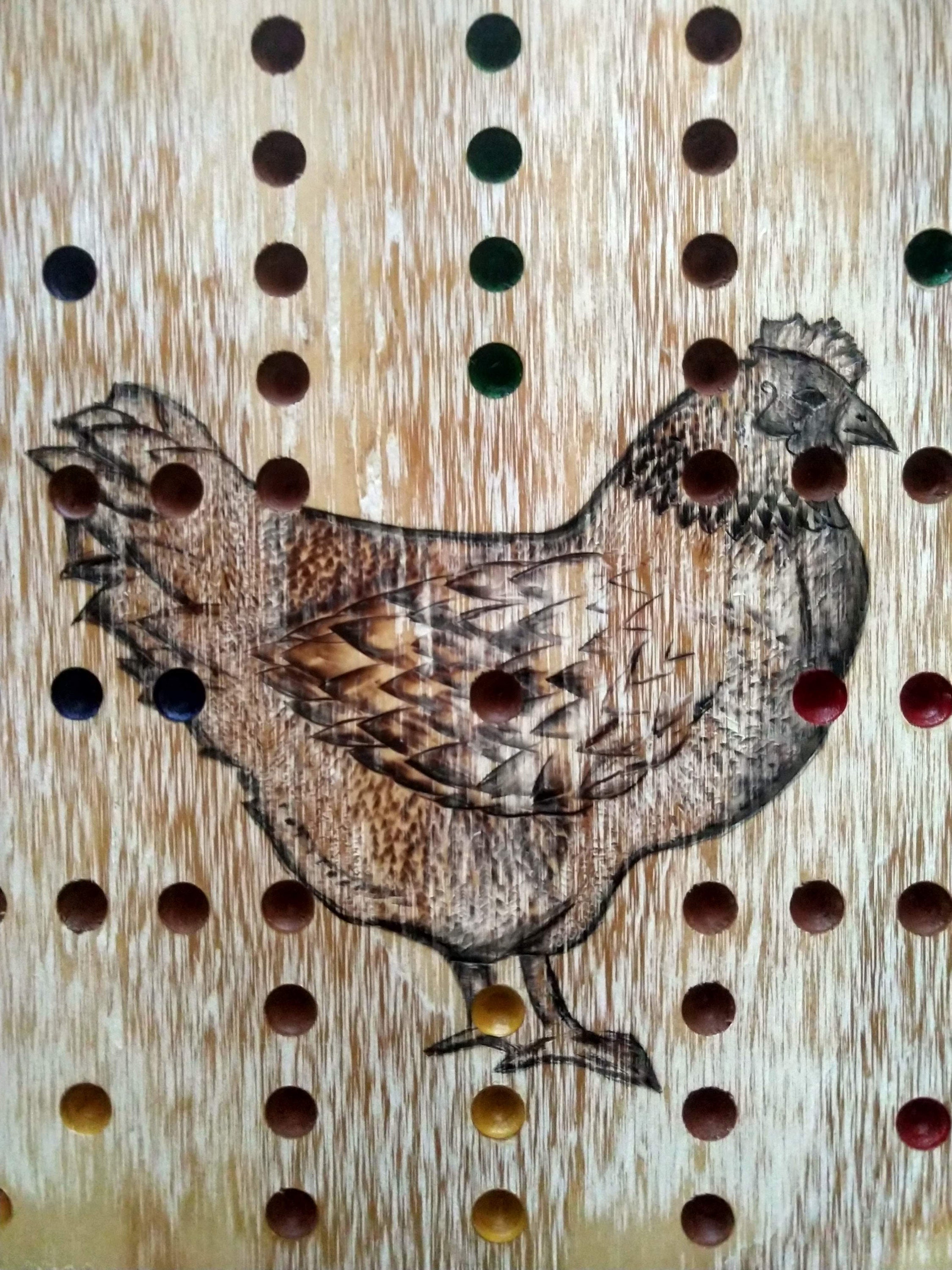 Chicken Wahoo Game Board, Wood Burn Chicken Art Aggravation Game Board ...
