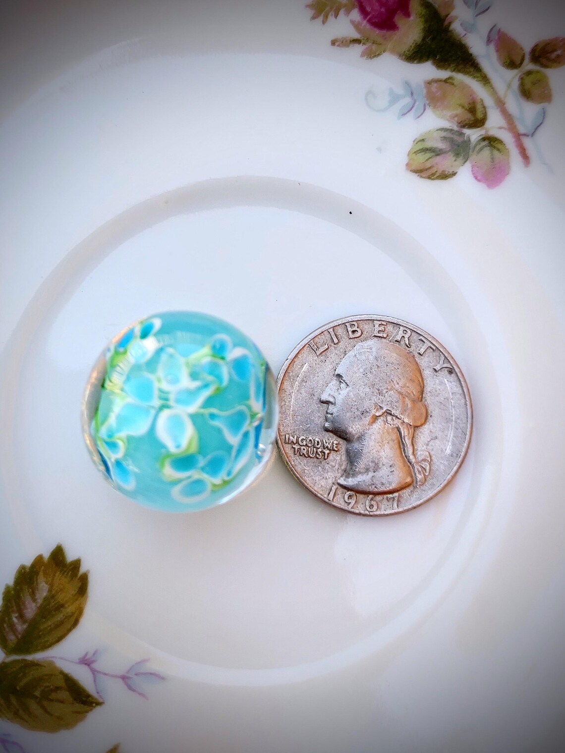 Hibiscus Collector Marbles, 22mm Size Turquoise Blue Marbles With White ...