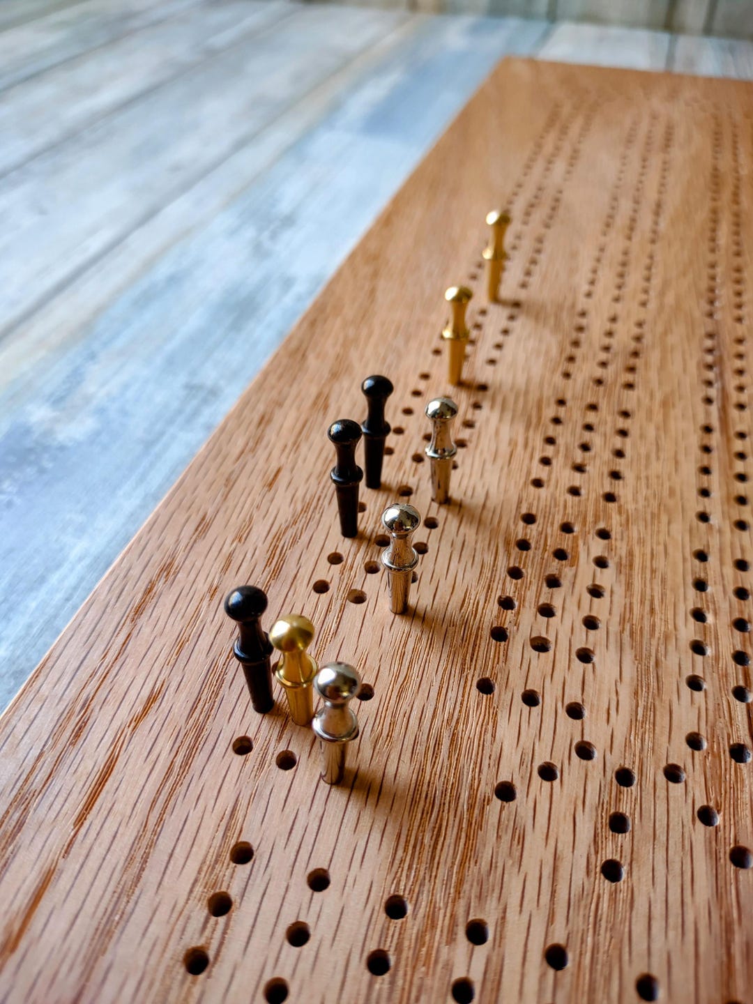 Cribbage Game Board, Oak Cribbage Game Board With Pegs and Cards. 3 ...