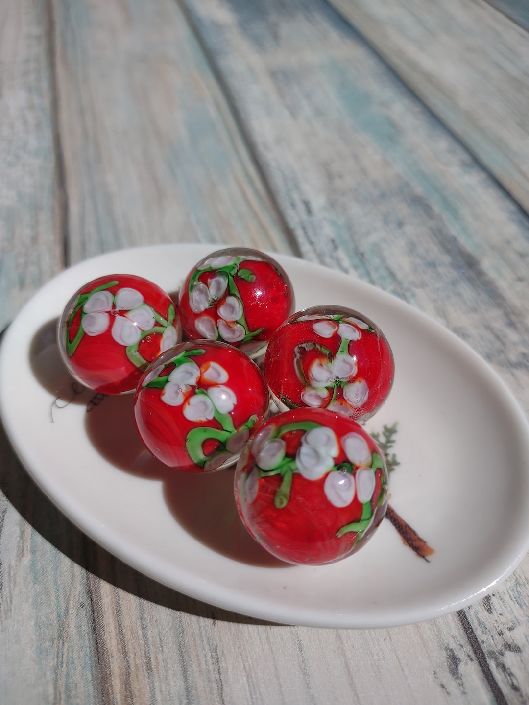 Chrysanthemum Glass Marbles, 22mm Collector Marbles, Red Marbles With ...