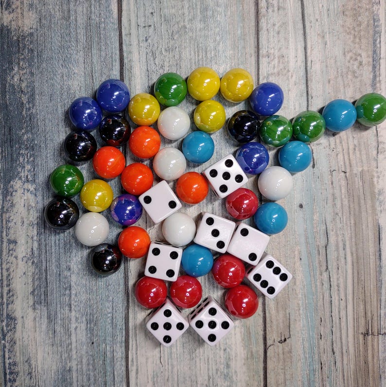 5- Marble per Player Replacement Marble & Dice Set | Iridized Glass ...