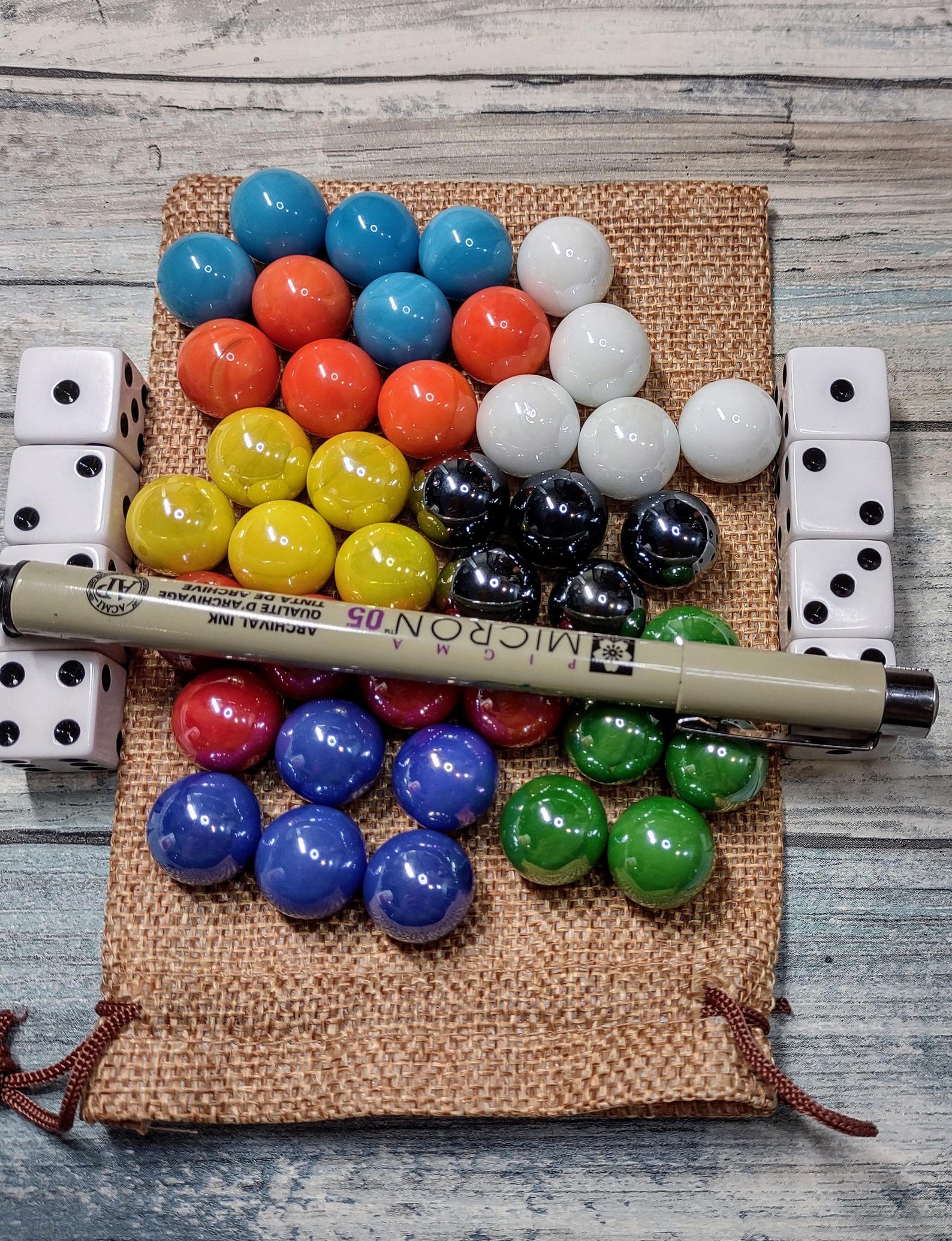 5- Marble per Player Replacement Marble & Dice Set | Iridized Glass ...