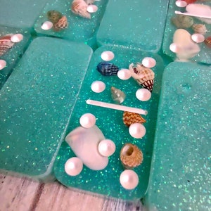 Caribbean Domino Set, Double Six Domino Set With Seashells and Blue ...