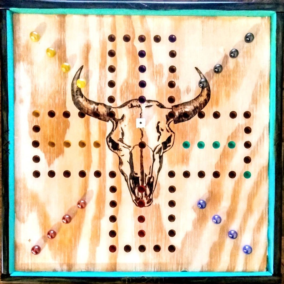 Wahoo Game Board, Rustic Wahoo Game, Wood Burned Bull Skull Aggravation ...