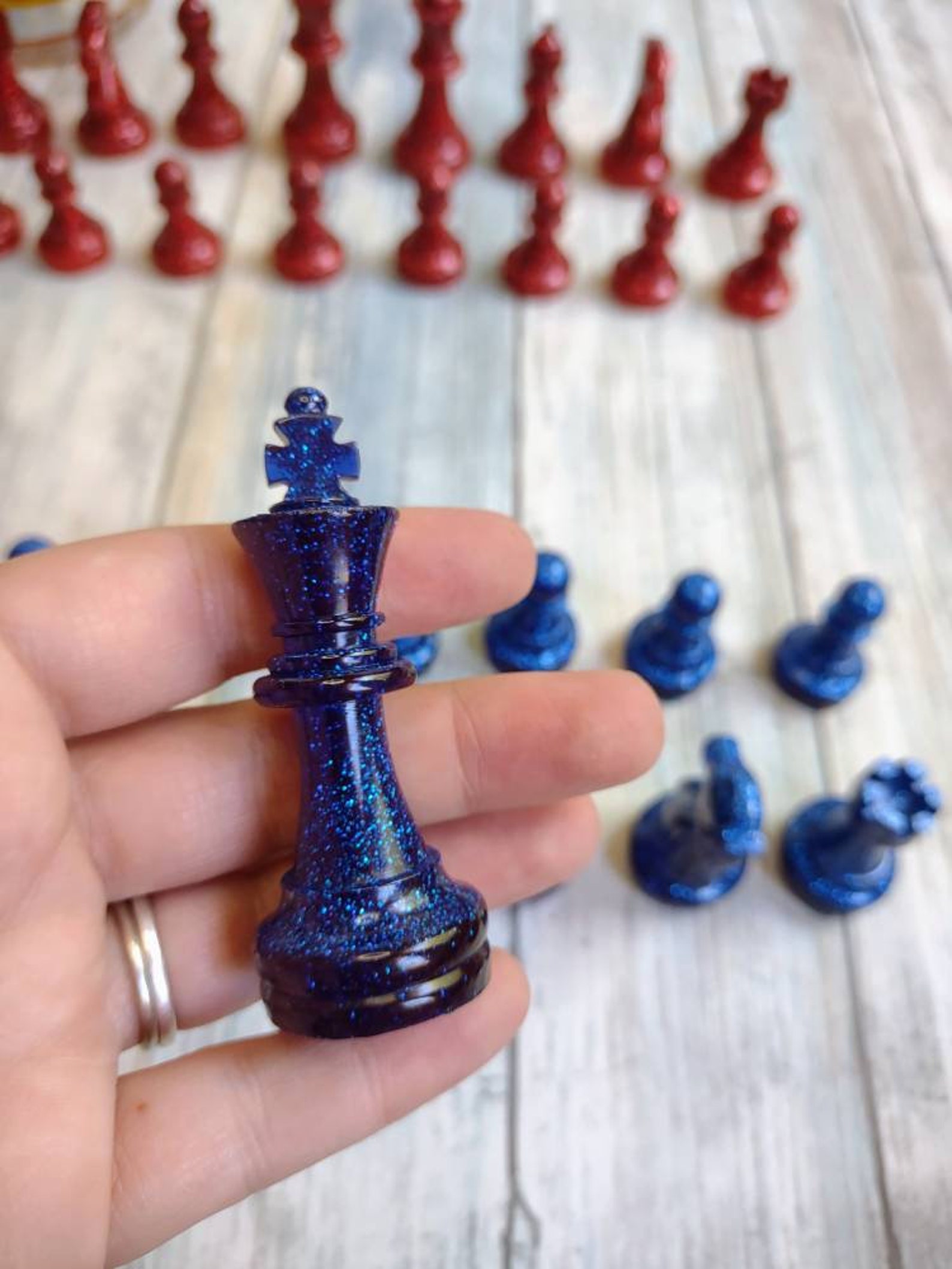 Sapphire & Ruby Chess Set Game Pieces, Standard Size Chess Set Pieces ...